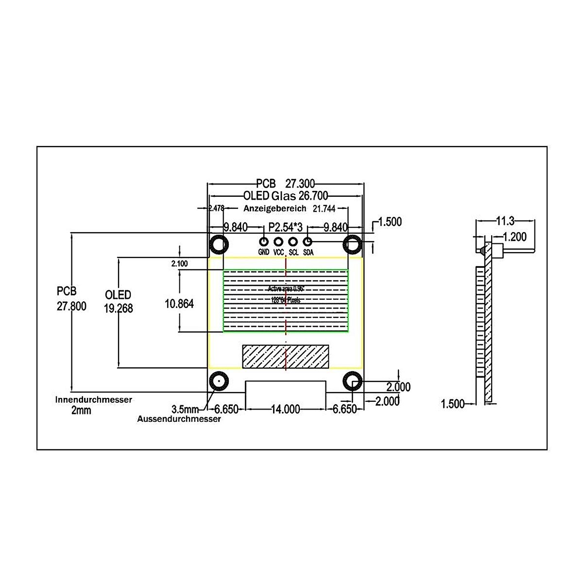 5PCS 0.96 Inch OLED Display Module, PEMENOL 128 x 64 Pixel I2C IIC Serial 1 OLED LCD Display Module with SSD1306 Driver for Arduino Raspberry Pi and ESP8266（White Light）
