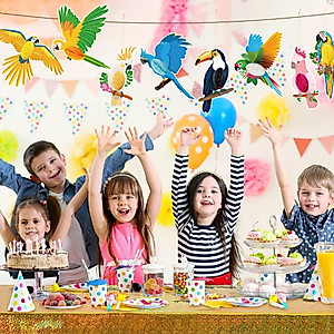 GuassLee Jungle Tropical Party Decorations Birds Honeycombs - Tropical Parrots Paper Cutouts Honeycombs Hanging Decorations for Hawaiian Luau Tiki Party Decor Supplies 10pcs