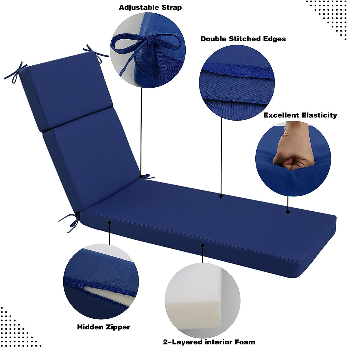 idee-home Chaise Lounge Cushions Outdoor, Lounge Chair Cushion 80in.L x 26in.W x 3in.D Patio Cushions for Outdoor Furniture Waterproof for Lawn Pool