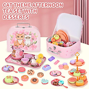Flormoon Little Girl Tea Set, 50PCS Princess Play Tea Set, Pretend Kitchen Toy, Learning Shapes & Colors Toy for Kids Children Tea Party and Fun