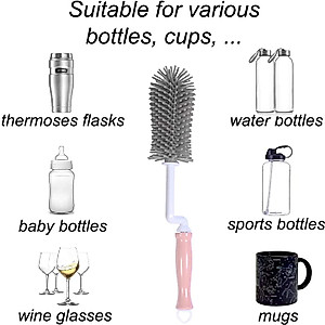 Silicone Bottle Brush Cleaner, Soft Silicone Baby Bottle Brush for Cleaning Water Bottles, Baby Bottles, Glasses Cups, Wine Glass, Food Jars (Pink)
