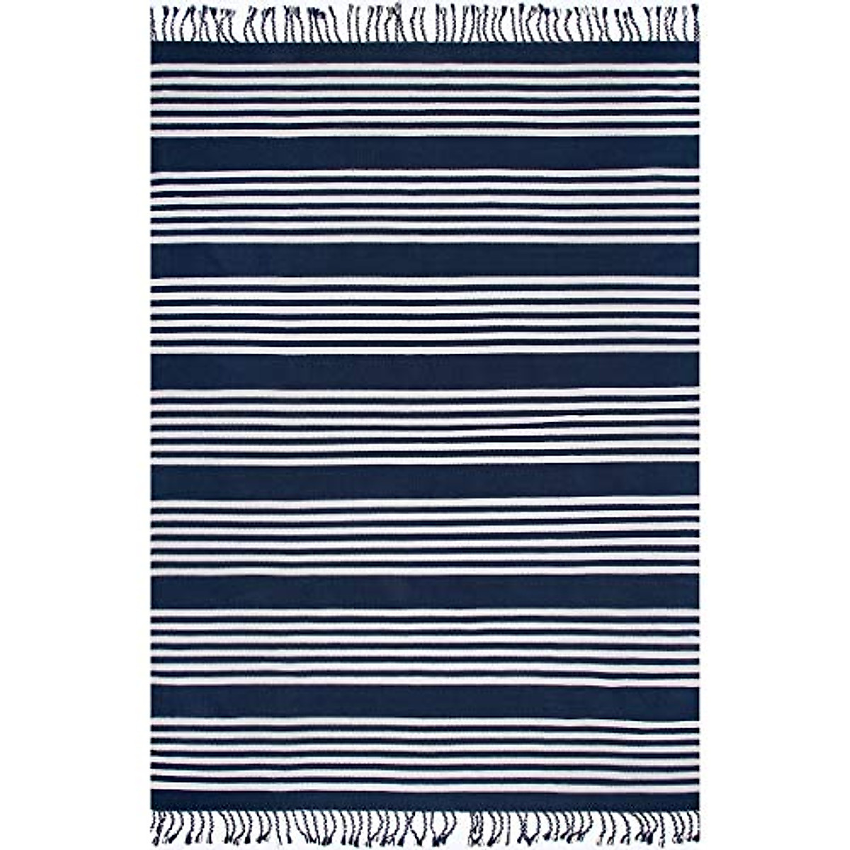 nuLOOM Regency Flatwoven Pinstripes with Tassels Area Rug, 3' x 5', Blue