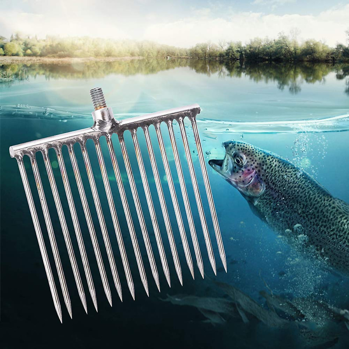 Dioche Fishing Harpoon, 103.9g Fishing Gig Stainless Steel 15 Prongs Harpoon Gig Gaff Hook Barb Fish Spear Outdoor Fishing Tackle for Fish Salmon