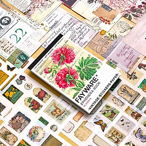 FAYWARE Vintage Washi Stickers for Journaling - Ephemera Sticker Book for Journaling with 414 Vintage Stickers & 20 Scrapbook Papers. Junk Journal Supplies, Scrapbooking Supplies for DIY Paper Crafts