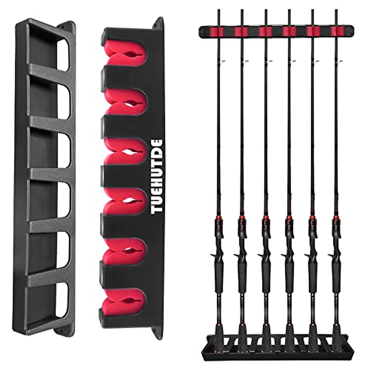 TUEHUTDE Fishing Rod Holders,Vertical Fishing Pole Holders Fishing Rod Rack Wall Mount Fishing Pole Rack Rod Storage Racks for Garage Room, Boats,Ceiling, RV - Store 6 Fishing Rods or Combos,1 Pair
