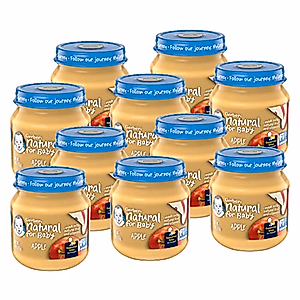 Gerber Natural for Baby 1st Foods Baby Food Jar, Apple, Made with Natural Fruit & Vitamin C, Non-GMO Pureed Baby Food, 4-Ounce Glass Jar (Pack of 10 Jars)