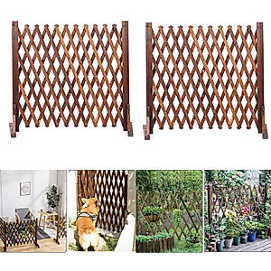 Nisorpa 2 Pack Retractable Wooden Fence Extendable Instant Fence Expandable Garden Fence Wooden Pet Gate Freestanding Wood Fence Partition for Home Yard Garden Indoor Outdoor
