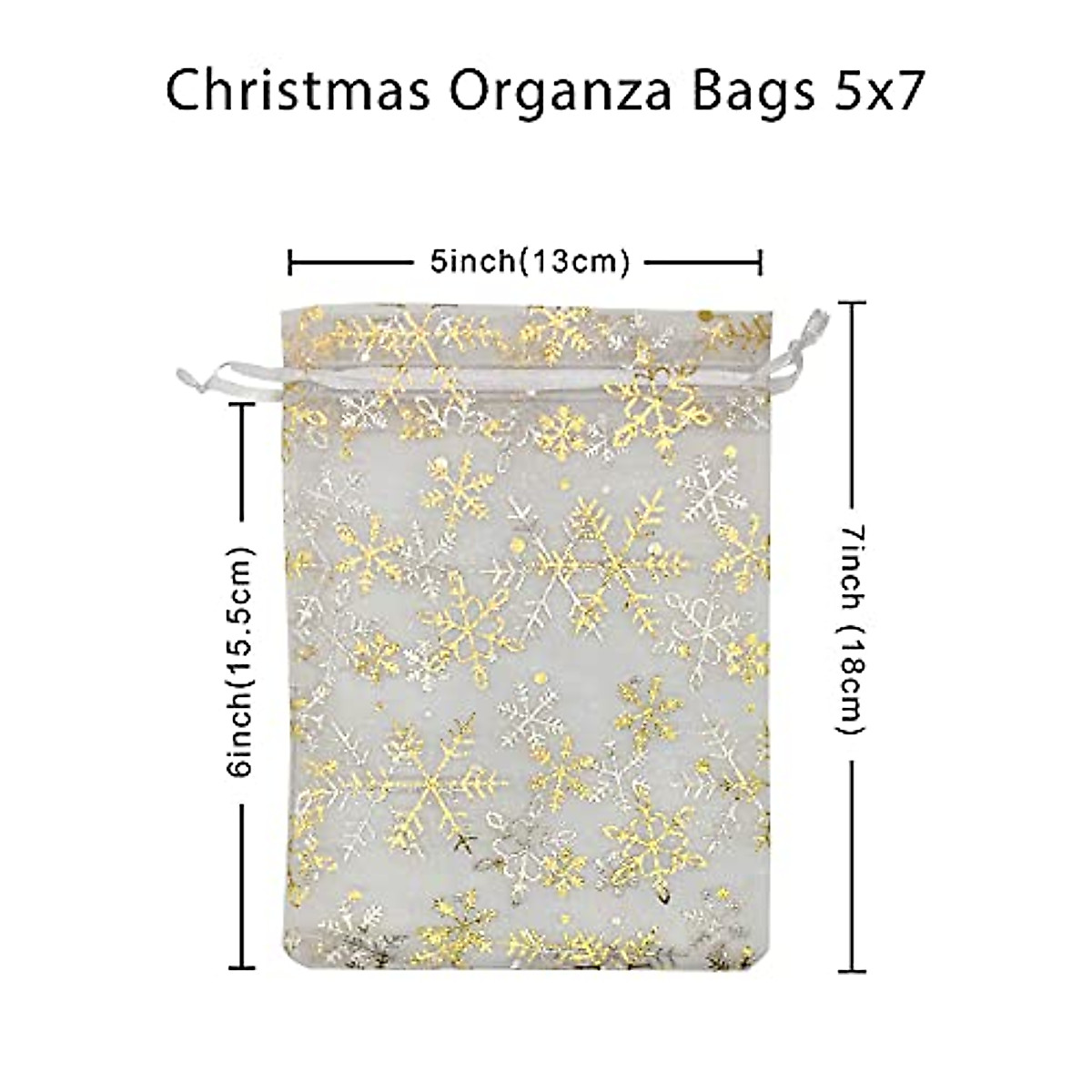 Jexila 100PCS Christmas Organza Bag 5''X7'' Snowflake Christmas Small Mesh Drawstring Gift Bags Christmas Party Favor Goodie Candy Treat Bags