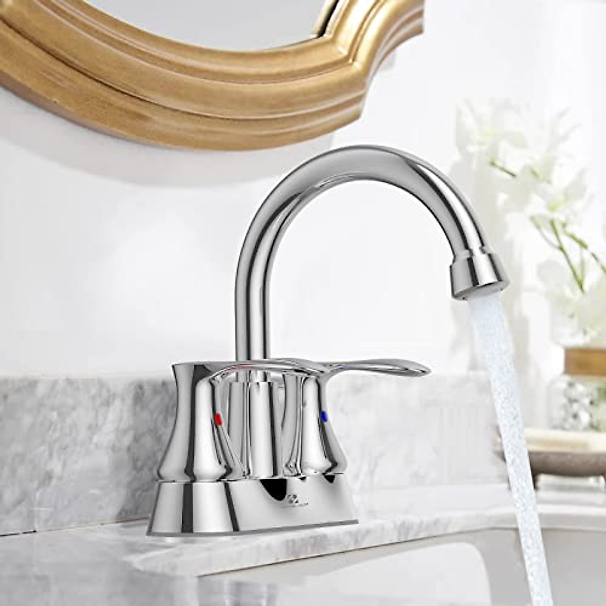 HOMELODY Centerset Bathroom Faucet 4 Inch, 2 Handles Bathroom Sink Faucet,360° Swivel Spout Lavatory Faucet with Pop Up Drain,Chrome