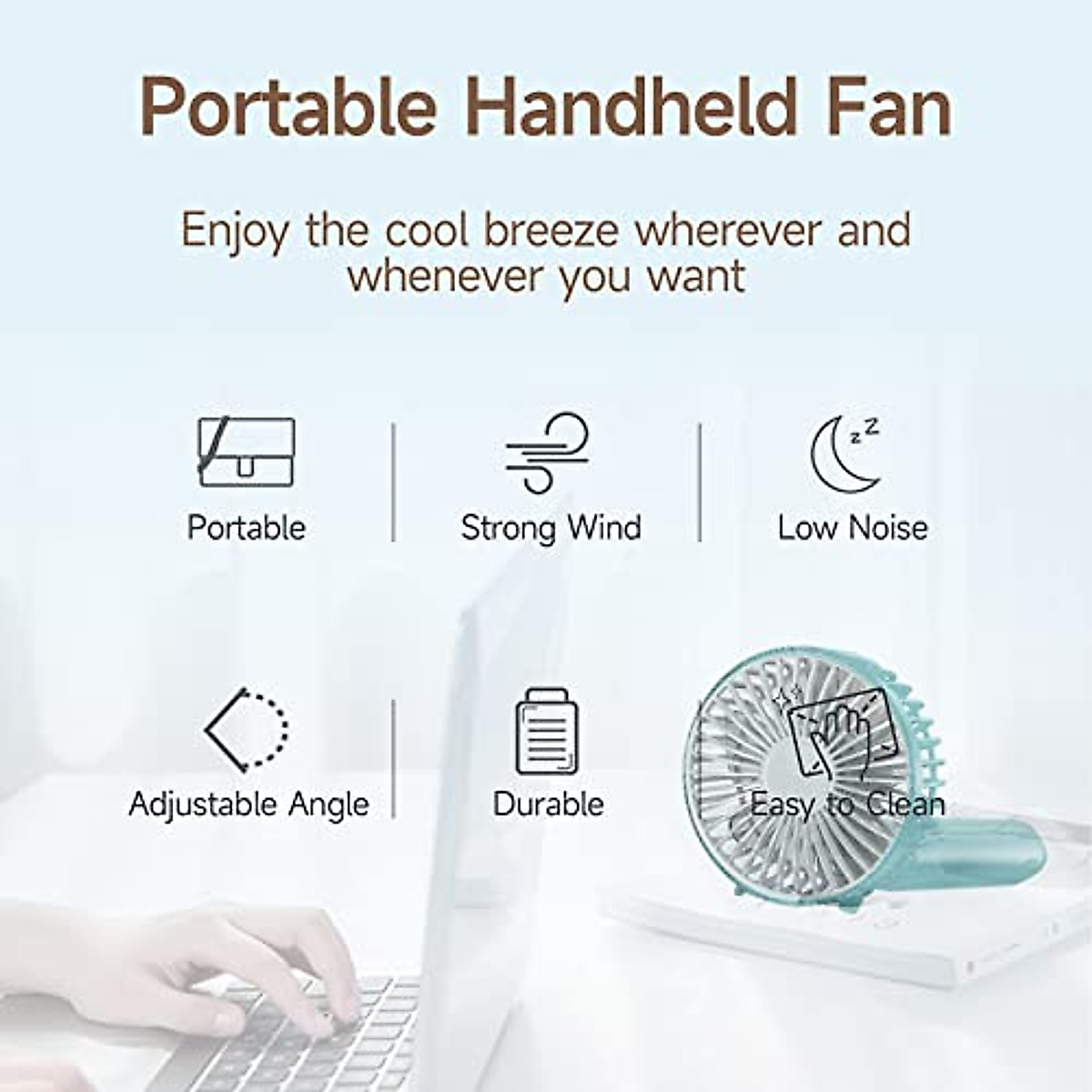 WIXAS Handheld Fan, Mini Portable Foldable Fan, Pocket Battery Rechargeable Hand Fan, for Travelling and Eyelash Fan 2000Ah(Cyan)