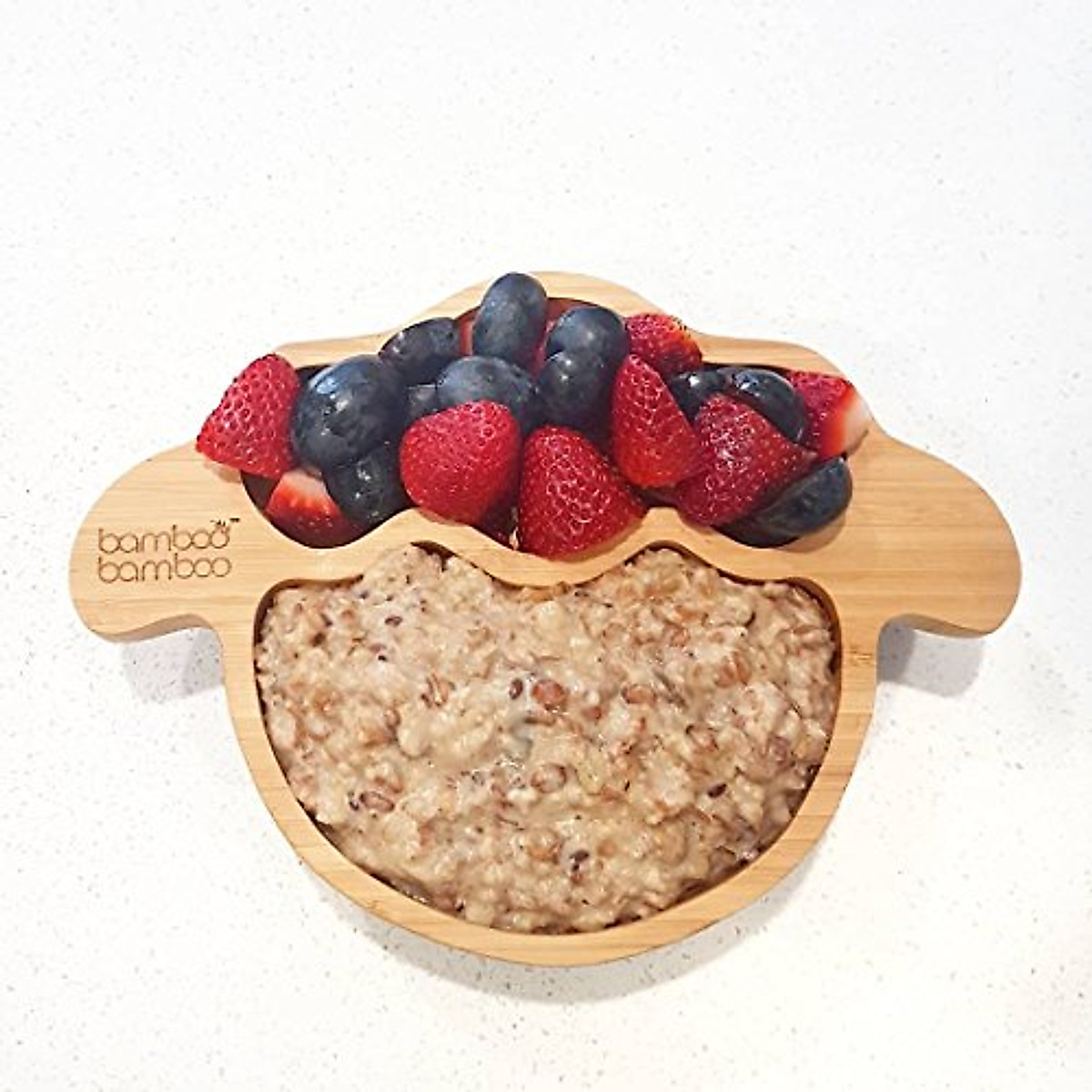 Bamboo Baby Plate with Suction - Kids and Toddler Suction Cup Plate for Babies, Non-toxic All-Natural Bamboo Baby Food Plate Stays Cool to the Touch for Baby-Led Weaning (Lamb - Green)