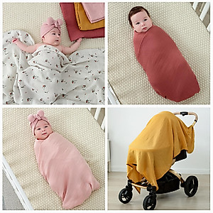 POMISO Muslin Swaddle Blankets for Boys & Girls, Soft Breathable Swaddling Blankets, Large 47" X 47" inches Baby Muslin Swaddles, 4 Pack Red Berries/Earthy Colors