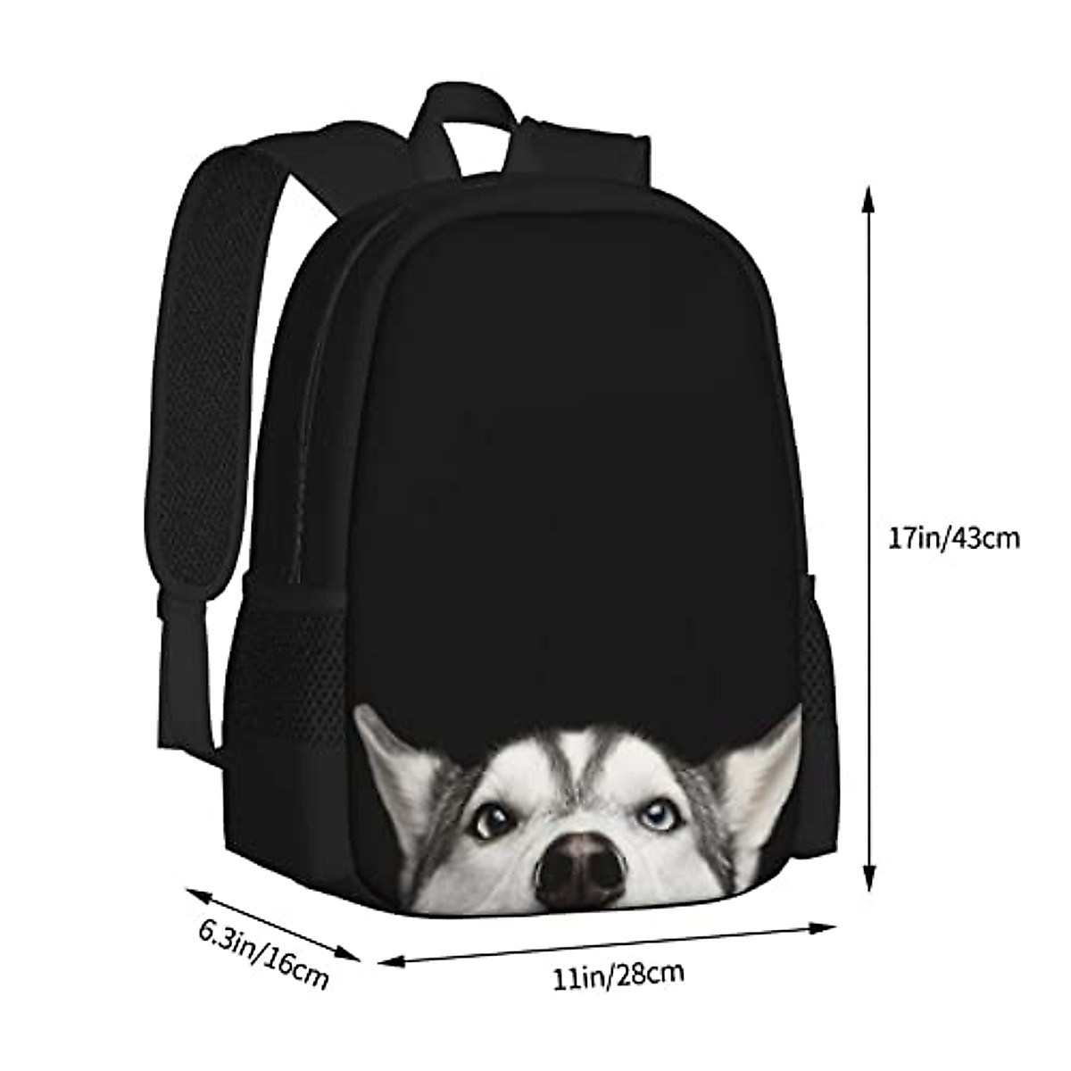 UIACOM Dog School Backpack Siberian Husky Dog with Blue Eyes Bookbag for Teens Kids Boys Girls, Large 17 inch Elementary Junior High University School Bag, Casual Travel Daypack Backpack