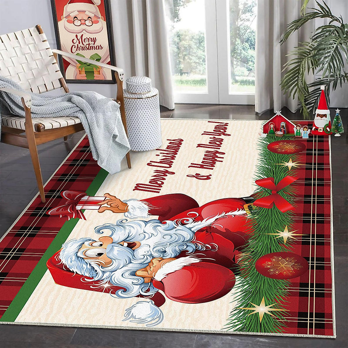 Anibedding Christmas Area Rug for Entryway 3'x5' Non Slip Washable Area Rug Low Pile Carpet for Bedroom Living Room Kitchen