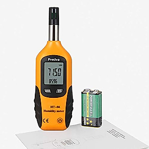 Preciva Digital Psychrometer Thermo-Hygrometer, LCD Mini Temperature and Humidity Meter with Dew Point and Wet Bulb Temperature Hygrometer for Industry, Agriculture, Meteorology (9V Battery Included)