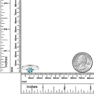 Gem Stone King 10K White Gold Blue Zircon and White Diamond Solitaire Engagement Ring For Women (1.23 Cttw, Round 6MM, Gemstone Birthstone, Size 6)