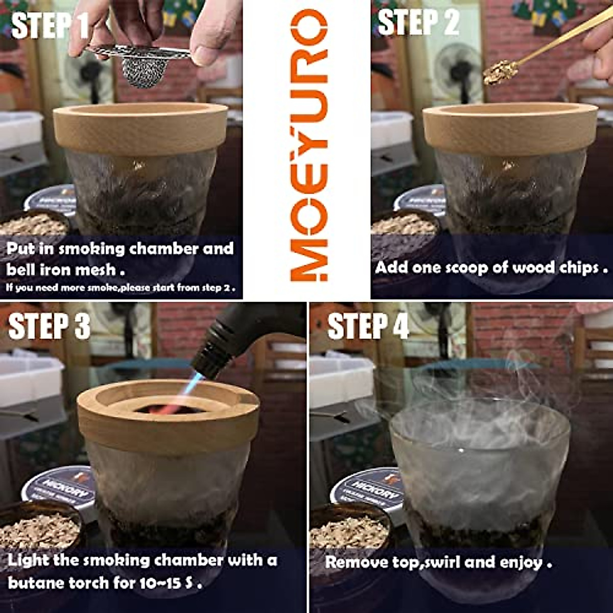 MOEYURO Wood Chips for Smoker 6 Pack Smoker Wood Chips Include Cherry Hickory Oak Apple Peach Mesquite 20g Each Smoker Chips for Cocktail Mens Gifts