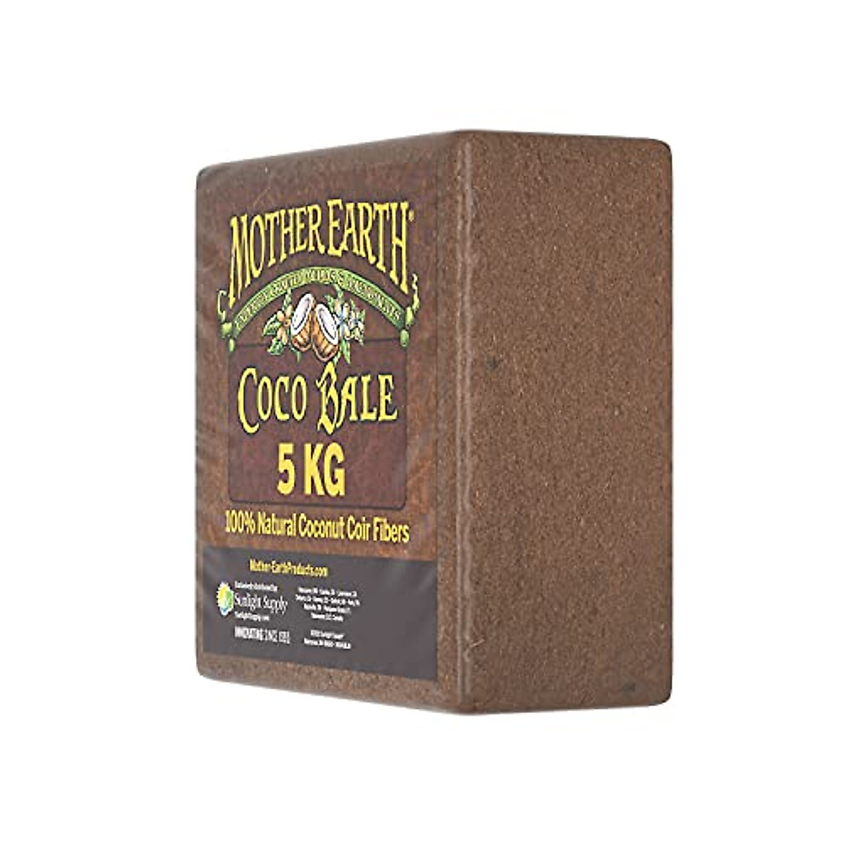 Mother Earth Coco Bale, 100% Natural Coco Coir Fiber for Soilless Gardening, 5 kg.