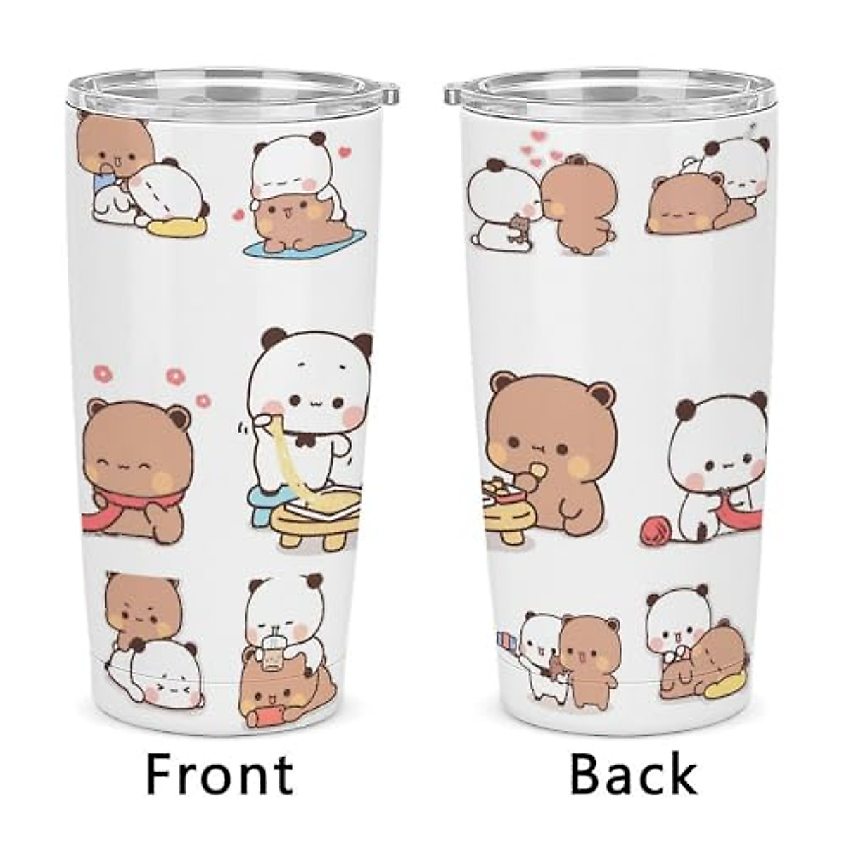KAOQUANYA Cute Bear Panda And Dudu-2 20 Oz Covered Straw Tumbler Stainless Steel Double Wall Vacuum Insulated Travel Cup With Leak Proof Lid Stainless Steel Water Bottle Reusable Ice Hot Drinks Mug