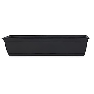 The HC Companies 30 Inch Eclipse Window Planter - Indoor Outdoor Rectangular Plant Pot with Removable Saucer for Flowers, Herbs, Black