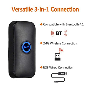 Tera 1D Mini Barcode Scanner, 3-in-1 Works with Bluetooth & USB Wired & 2.4G Wireless Laser 1D Bar Code Reader, Portable Barcode Scanner Work with iOS, Windows, Android, for Tablet or Computer, 5200C