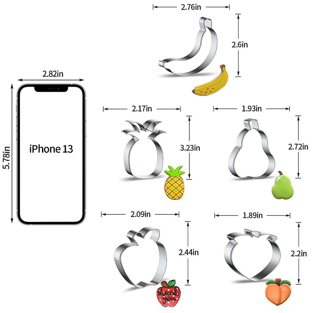 CookDaoMo Fruit Shapes Cookie Cutters Set of 10 Pcs, Stainless Steel Cookie Cutters Molds Banana, Pineapple, Apple, Pear, Peach, Orange, Strawberry, Lemon, Grape, Cherry Pattern Cookie Cutters