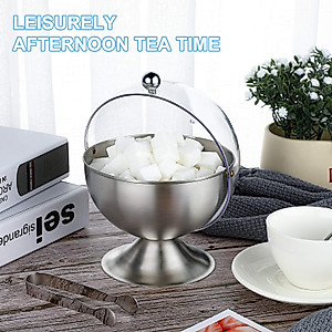 Patelai Sugar Bowl with Roll Top Stainless Steel Spherical Candies Bowl and 4.3 Inch Sugar Tong Stainless Sugar Clip for Household Kitchen Coffee Bar Beverage Serving