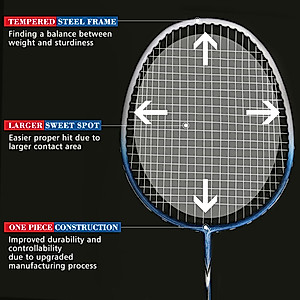 STSTECH Badminton Rackets Set of 4 for Backyard Sports Adults Kids Family Racquets Game with 12 Shuttlecocks,4 Replacement Grips,4 Wristbands and Carrying Bag (Blue -A,Set of 4)
