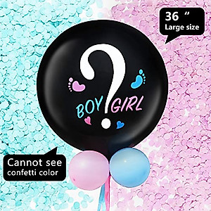 Gender Reveal Balloon with Confetti,36 Inch Black Balloons x2 Boy or Girl Gender Reveal Party Supplies with Pink and Blue Round Shape Confetti for Baby Shower Gender Reveal Decorations Kit
