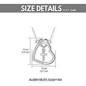 SISGEM 14K Real Gold Heart Necklace for Women,God in My Heart Faith Hope Love,Anniversary Birthday Gifts for Mom Wife 16''+2'' (White, gold)
