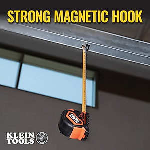 Klein Tools 9375 Tape Measure, Heavy-Duty Measuring Tape with 7.5 m Metric Double-Hook Double-Sided Nylon Reinforced Blade, Metal Belt Clip