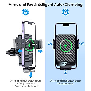 Wireless Car Charger, MOKPR 15W Fast Charging Auto-Clamping Car Mount Universal Hands-Free Car Charger Mount for Dash Windshield Air Vent Compatible with iPhone 15/14/13/12, Samsung S23/S22/S21,etc