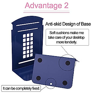 Bookends Blue, MerryNine 1 Pair Heavy Metal Non Skid Sturdy Telephone Booth Decorative Gift for Bookshelf Office School Library