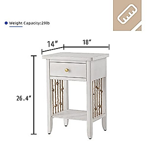 HOMPUS End Table with Draw & Shelf Sets of 2, 2 Pieces Bedside Table Sets, 2 Tier Wooden Small Side Table with Drawer, Accent Table Nightstand with Real Hemp Rope for Living Room, Bedroom