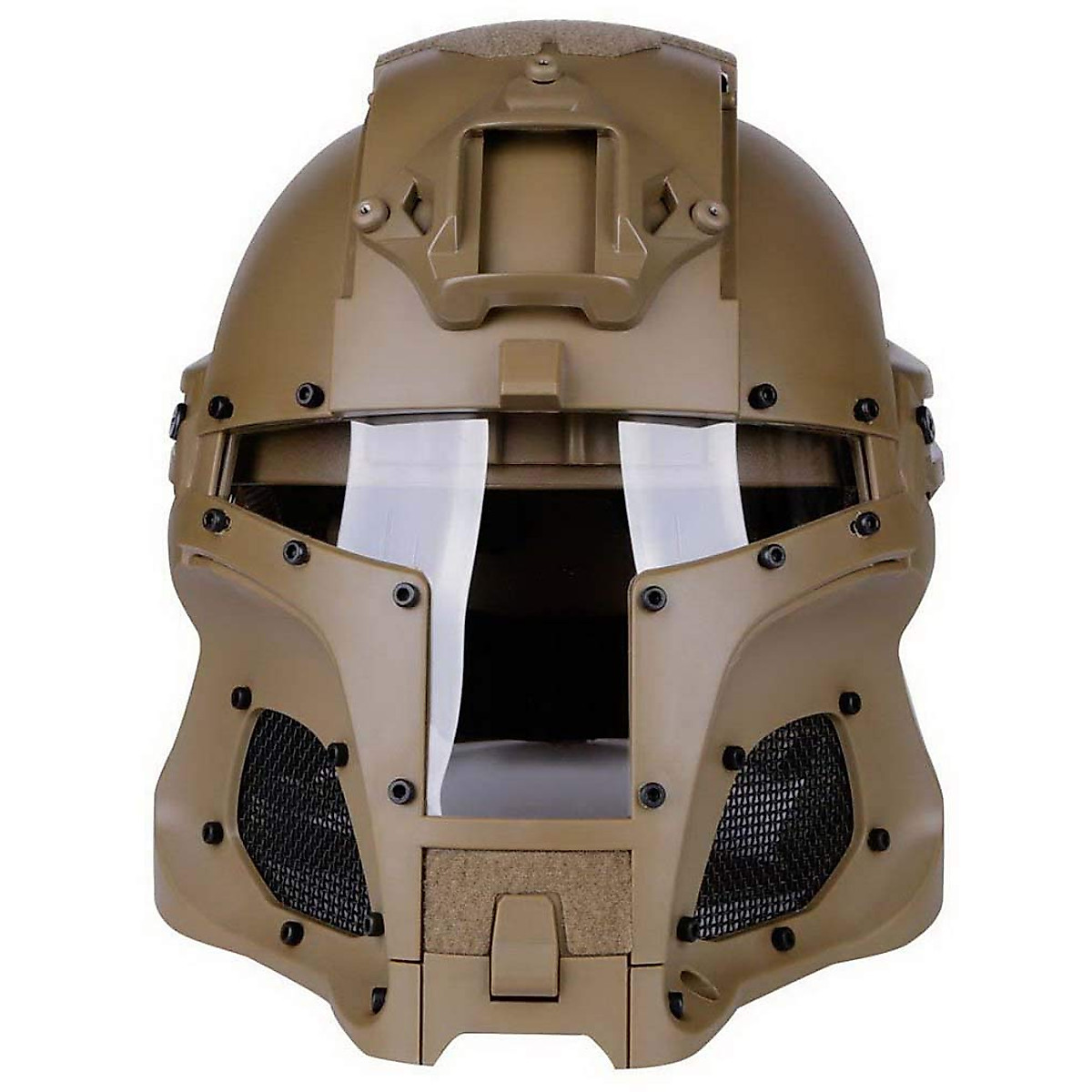 Simways Cosplay Airsoft Full Face Head Helmet Tactical Sorta-Kinda Mandalorian/Boba Fett/Galac-Tac/Star Wars Airsoft Helmet with Exchangable Lens(Tan)