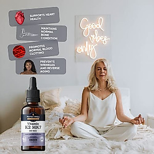 Vitamin K2 MK7 Liquid Drops - Concentrated Vitamin for Cardiovascular & Bone Density, Vegan, Non-GMO & Gluten Free, Fast Absorb, Unflavored (60 Servings, 1 oz, 100 mcg)