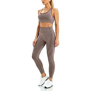 WodoWei Women 2 Piece Workout Outfits Sports Bra Seamless Leggings Yoga Gym Activewear Set (YO610-Brown Marl-M)