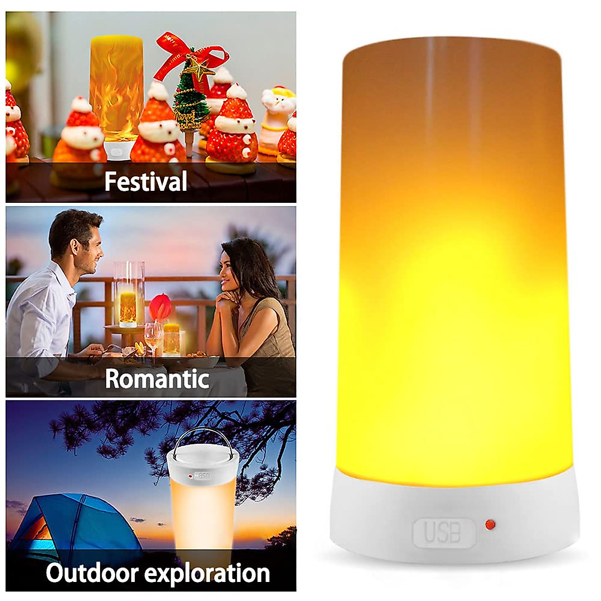 Kitmose 4X LED Flame Effect Light , USB Rechargeable 4 Modes Flickering Flame Candle Lantern with Remote Timer Gravity Sensing Effect Magnetic Base Waterproof Dimmable Outdoor Hanging Lamps Camping