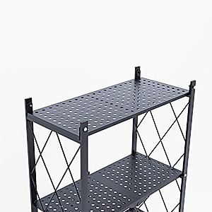 SogesGame Folding Shelving Metal Storage Rack,5-Tier Standing Adjustable Wire Shelving Shelf Unit Shelvesfor Laundry Bathroom Kitchen Pantry Closet (Black)