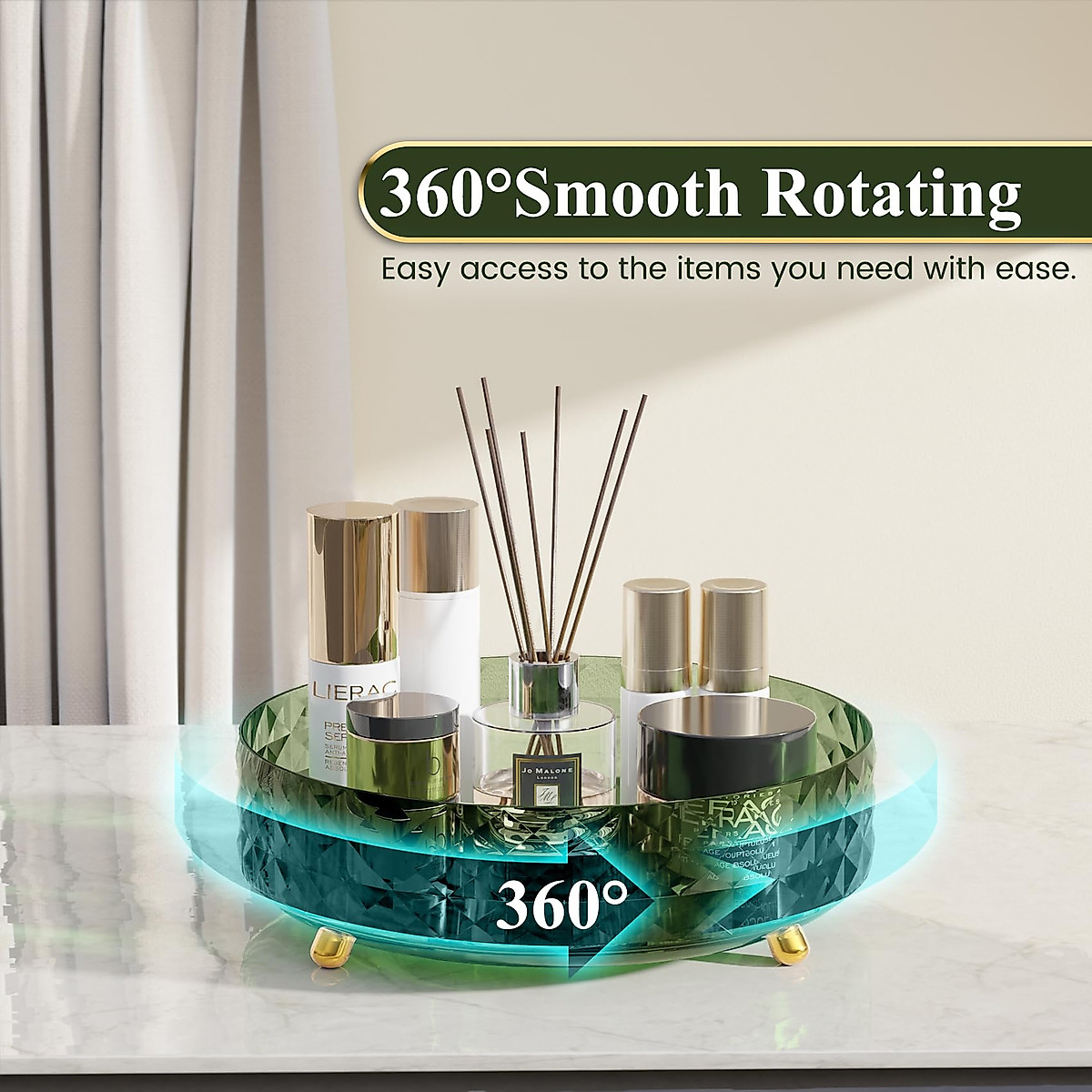 Lazy Susan Turntable Organizer for Cabinet, 360 Rotating Makeup Perfume Organizer for Vanity, Turntable Tray for Bathroom, Kitchen Sink Countertop Organizer for Spice (11-Dark Green)