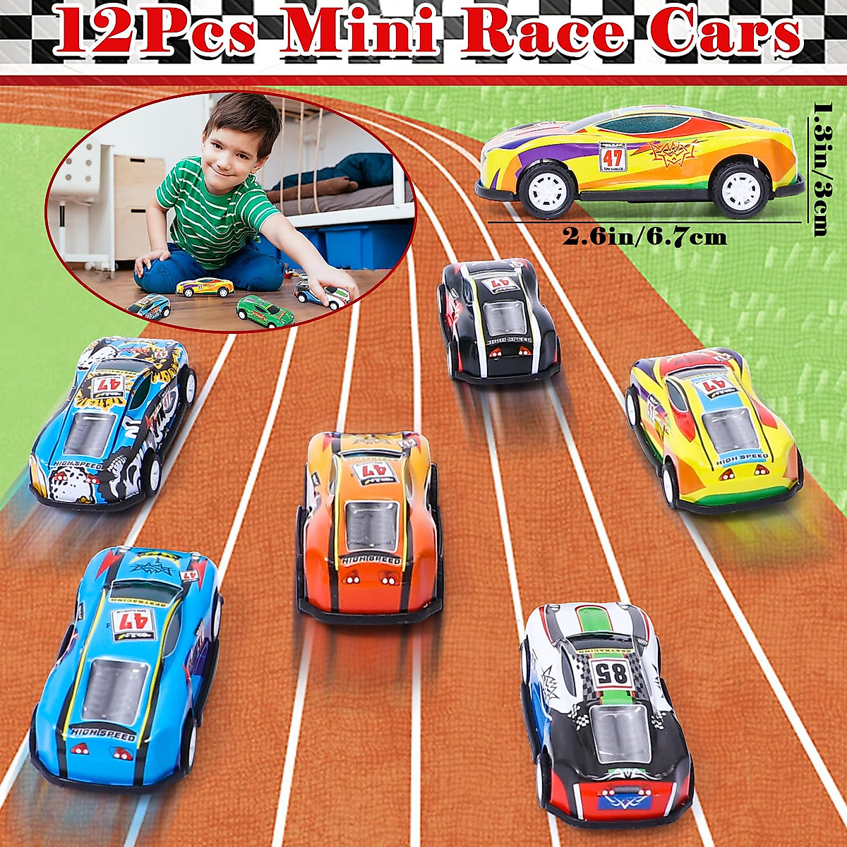 Winrayk Race Car Party Favors Birthday Supplies Drinking Straw Checkered Bag Mini Pull Back Car Bracelet Luminous Tattoo Sticker Keychain Racing Games Boys Kid Race Car Pinata Filler Goody Bag Stuffer