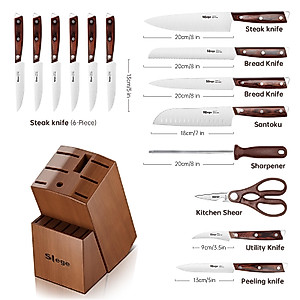 Knife Set,15-Piece Kitchen Knife Set with Block Wooden - High Carbon Stainless Steel Slege Knives Set,Ultra Sharp Full Tang Forged