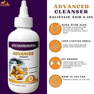 PICCARDMEDS4PETS Advanced Ear Cleansing Solution Flush Salicylic Acid + Aloe 4oz.