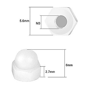 pouilzx Acorn Hex Cap Nuts - 100 Pcs M3 Dome Nuts Nylon Hexagon Decorative Cap Nut for Screws Bolts White