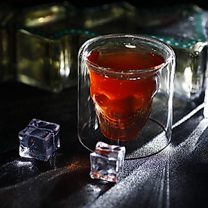 Viktorwan Skull Glasses, Shot Glasses,Funny Crystal Drinking Cup,Creative Whiskey Glasses,Double Wall Cool Beer Cup for Wine Cocktail Vodka,Home Halloween Party Bar Gift, set of 4 (25ml)