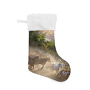 Kigai Christmas Stockings Nature Brown White Horses Large Candy Stockings Stuffers Kids Cute Xmas Sock Decorations 1PC for Home Holiday Party 12" x18"