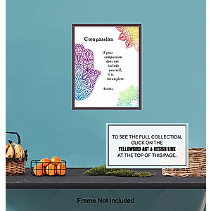 Compassion Buddha Quote - Inspirational Zen Wall Art Decor - 8x10 Buddhism Poster Print for Spa Decoration, Yoga, Meditation Room - Namaste Buddhist Gift - Hamsa Hand of Fatima, Mandala, Lotus, Om
