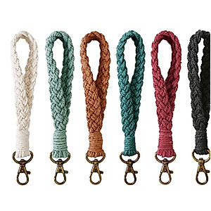 2 Pcs Boho Macrame Keychain Bracelet Handmade Wristlet Keychain Keyring Holder Wrist Lanyard for Women(2)