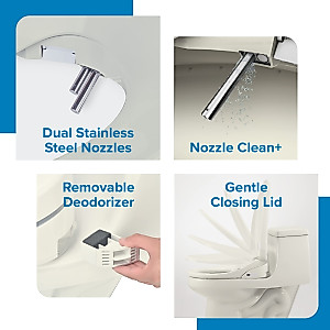 Brondell Swash 1400 Luxury Bidet Toilet Seat, Fits Round Toilets, Biscuit – Bidet – Dual Stainless-Steel Nozzles with Nozzle Clean+, Warm Air Dryer, Ambient Nightlight
