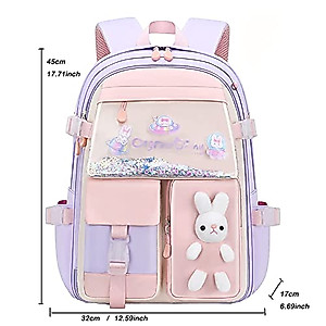VJQB Bunny Backpack, Bunny School Backpack, Bunny Backpack for Girls, Bunny Backpack for School (A-Large-Purple)
